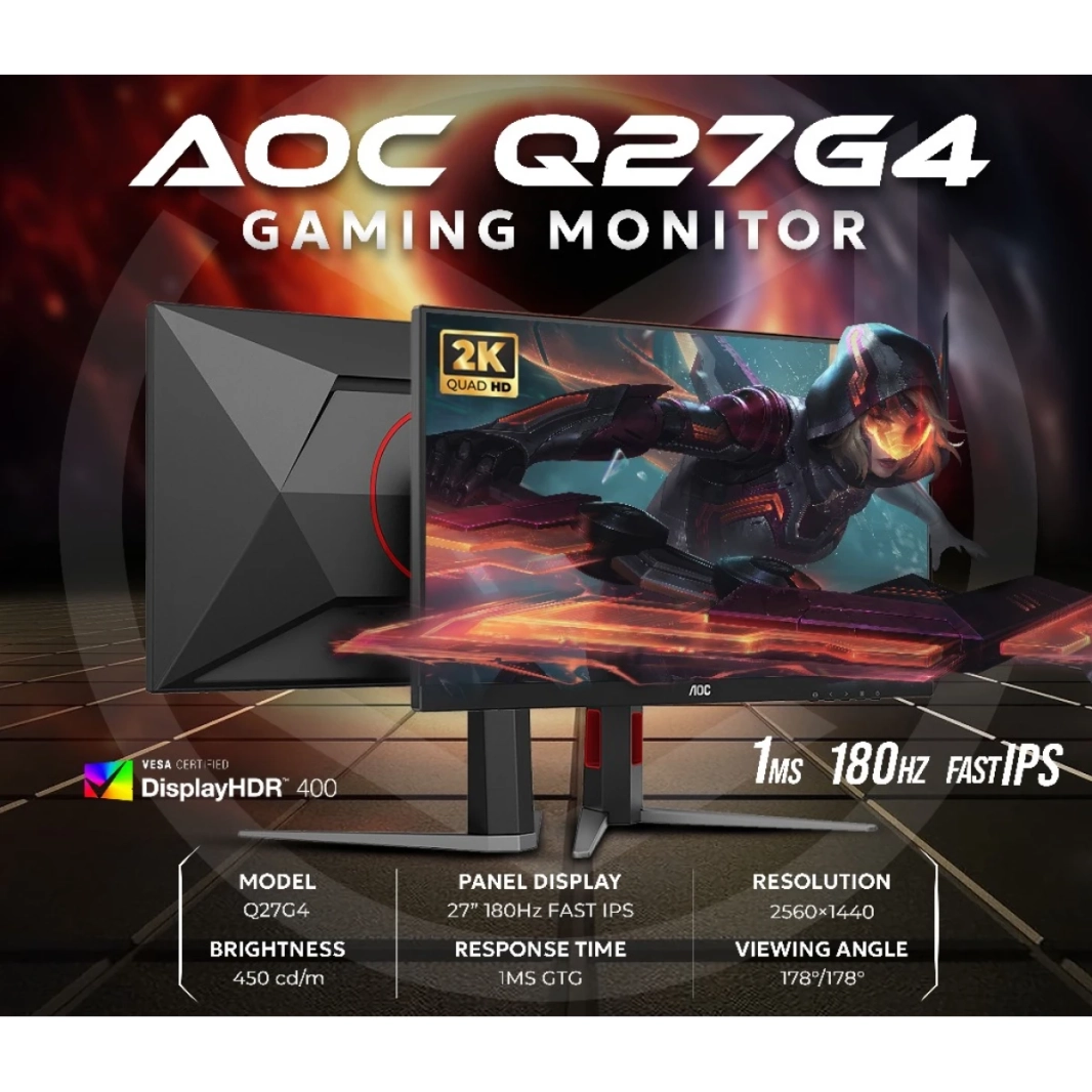 ICN.com : AOC Q27G4 Gaming 27 "FAST IPS 2K QHD 180HZ 1MS HDR400 SRGB ...