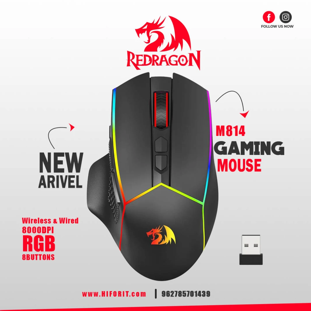 ICN.com : ماوس الألعاب Redragon AXE PRO M814RGB 3 أوضاع اتصال