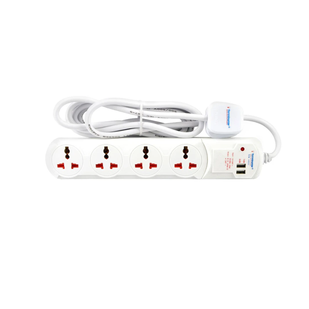 ICN.com : وصلة تمديد الطاقة العالمية TERMINATOR 13A 4 WAY 2 USB PLUG
