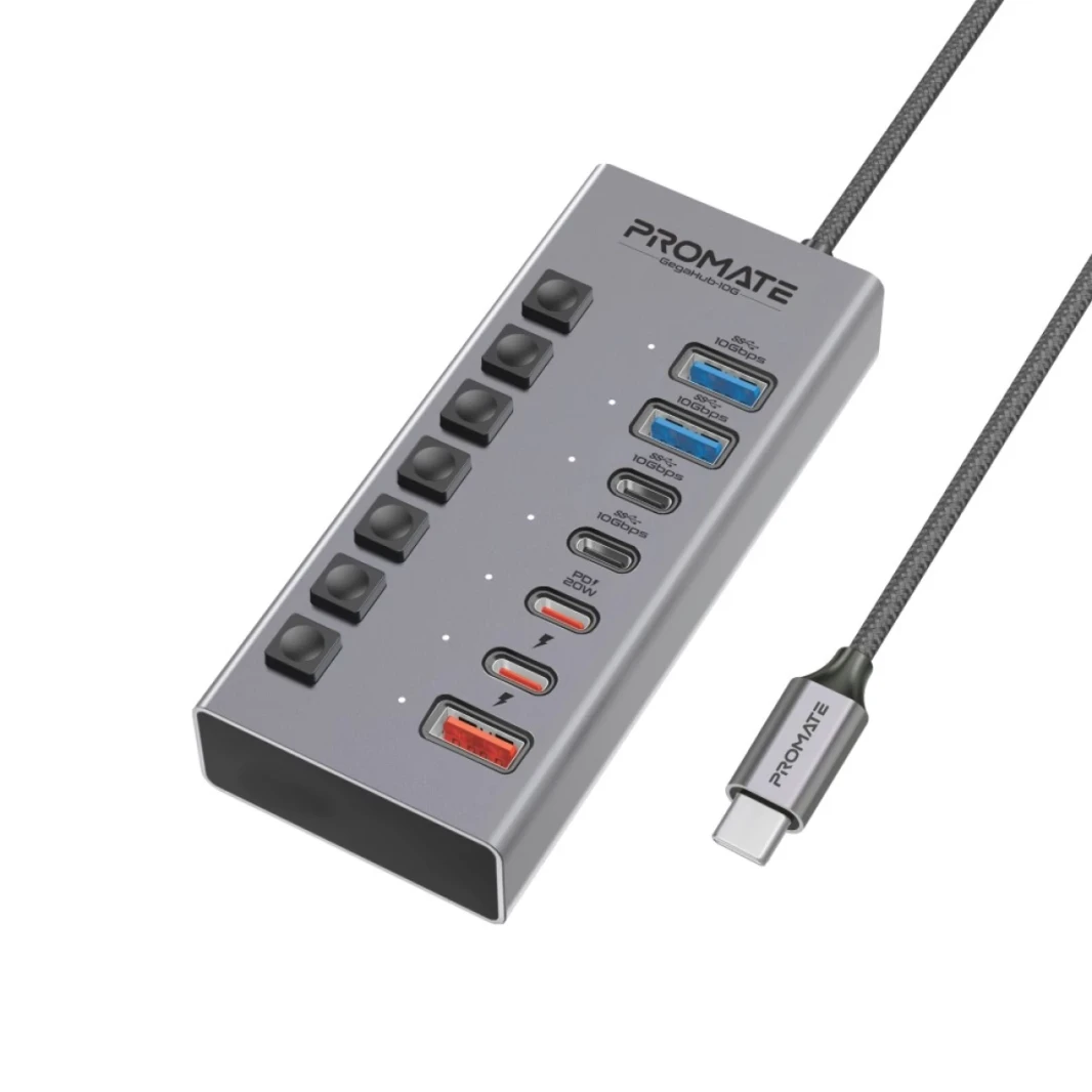 ICN.com : PROMATE GEGAHUB-10G 7-in-1 USB-C Multiport HUB ، منافذ USB-C و USB-A المزدوجة مع نقل ...