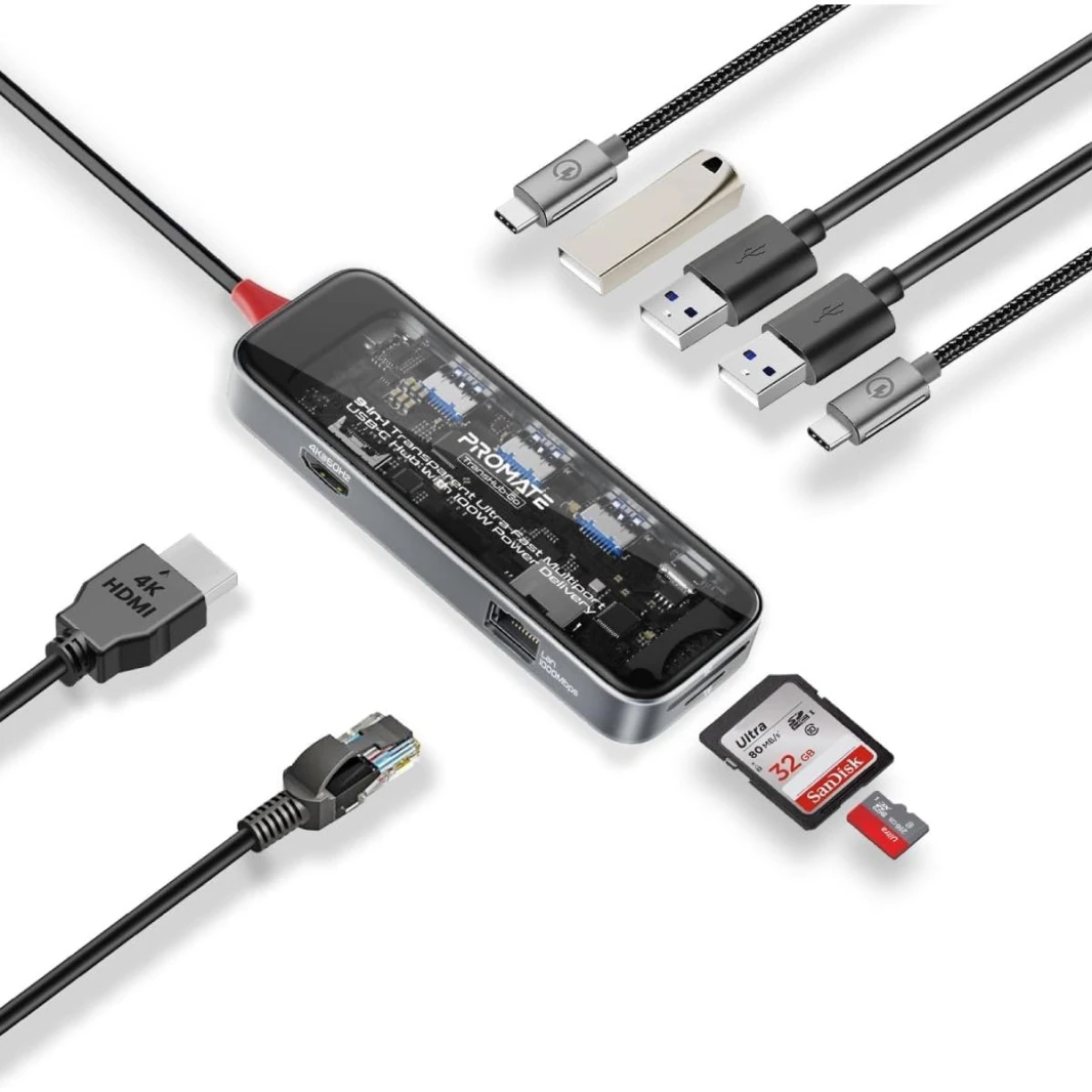 ICN.com : Promate USB-C™ Hub, 9in1 Premium Multi-Display Media Hub with Prime 4K@60Hz HDMI ...