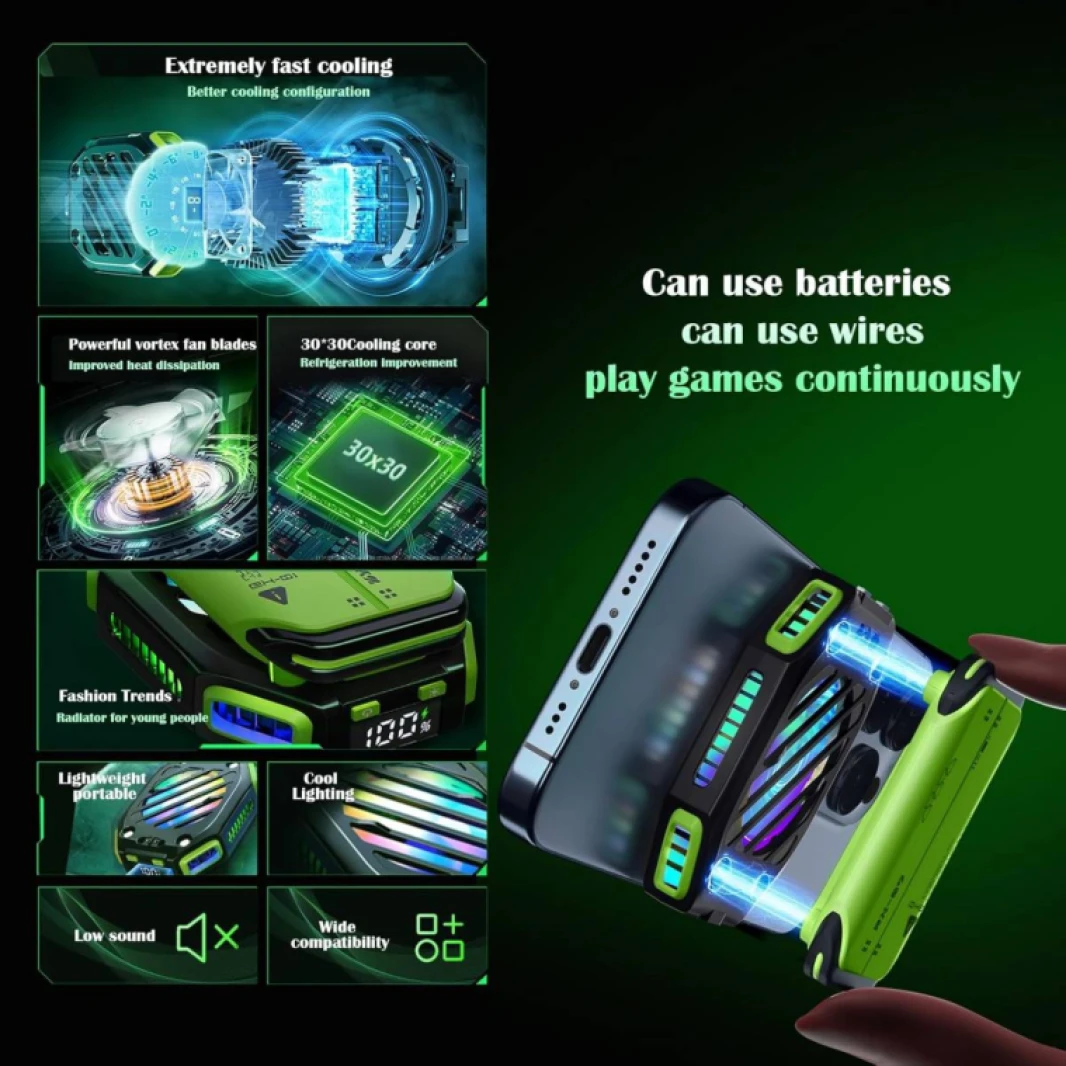 ICN.com : مبرد هاتف مغناطيسي مع بطارية قابلة للشحن ومروحة LED وتبريد ...